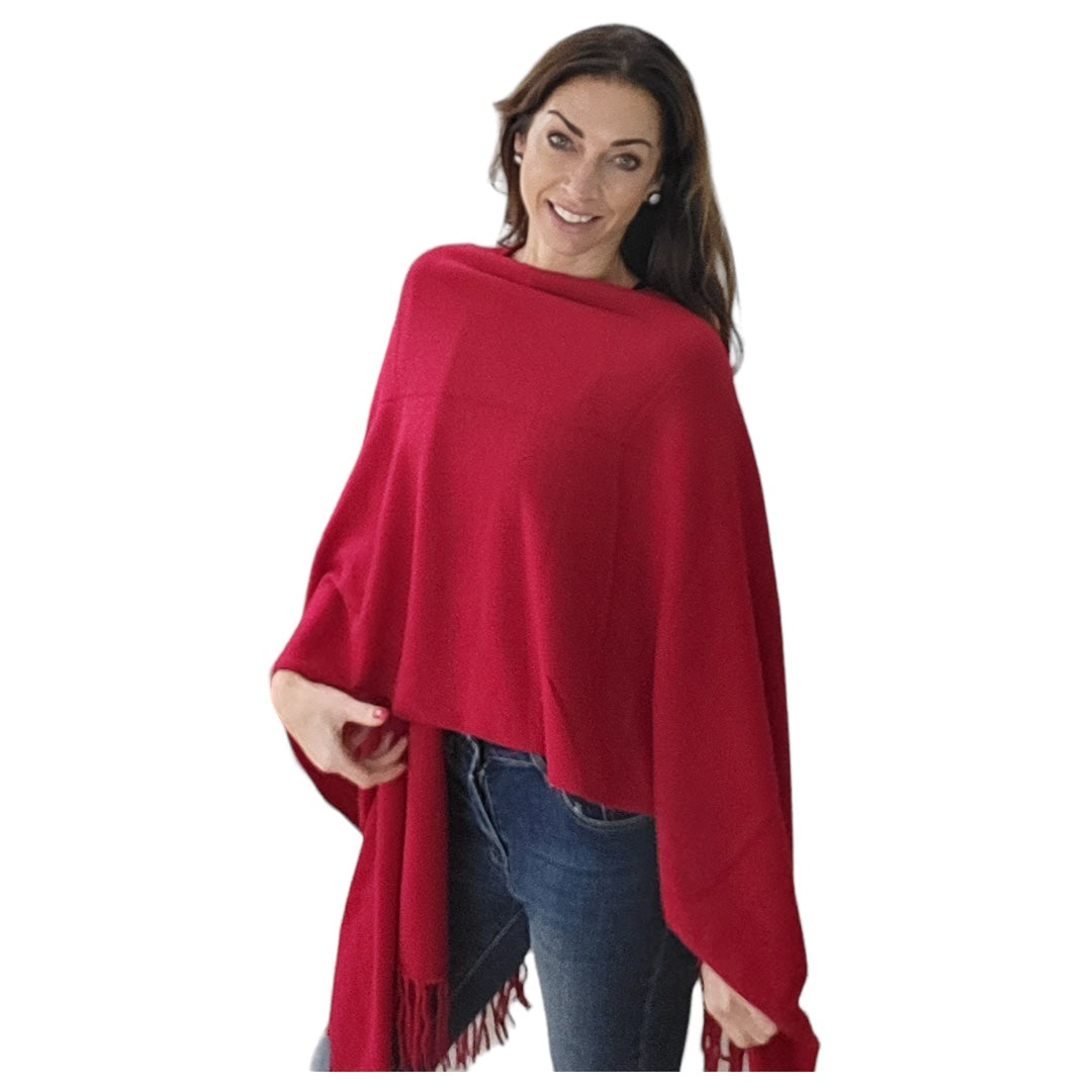 Cashmere Cape with Fringe in Red - Kenmare Cashmere